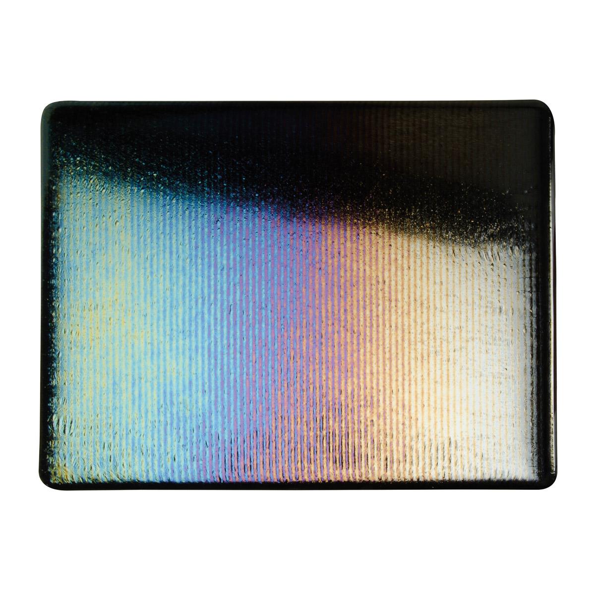 Black Opalescent, Reeded Texture, Iridescent, rainbow, 3 mm, Fusible