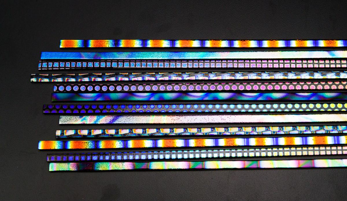 SizzleStix, Black base, Mixed Pattern Dichroic, 6 mm, Fusible, by the Tube